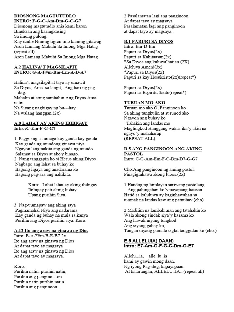 Common Songs v1 and v2 No Chords | PDF