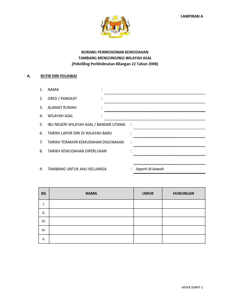 Borang Permohonan Kemudahan Tambang Mengunjungi Wilayah Asal | PDF