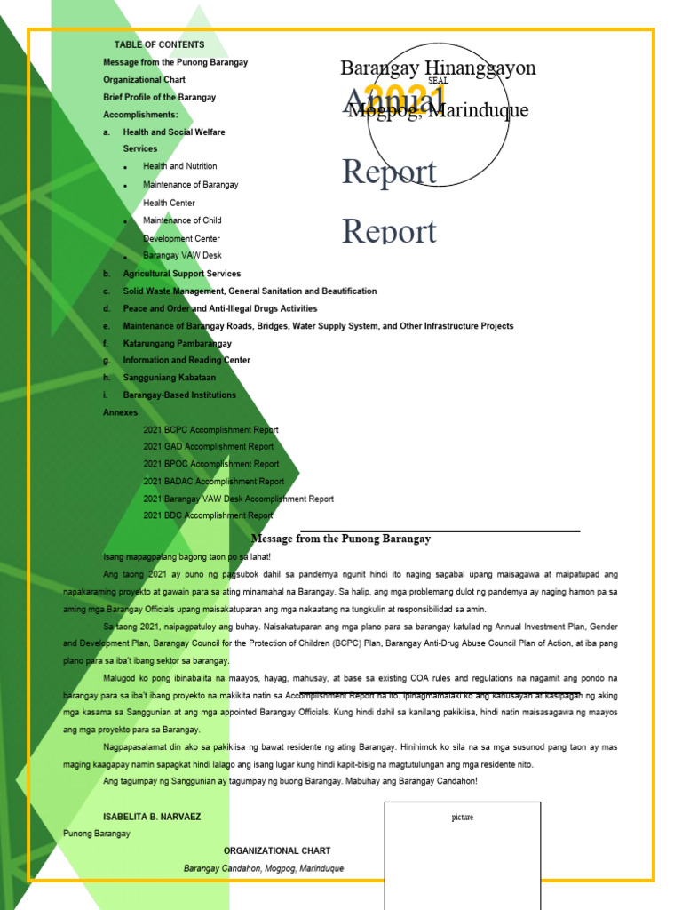 Barangay Annual Report Template | PDF