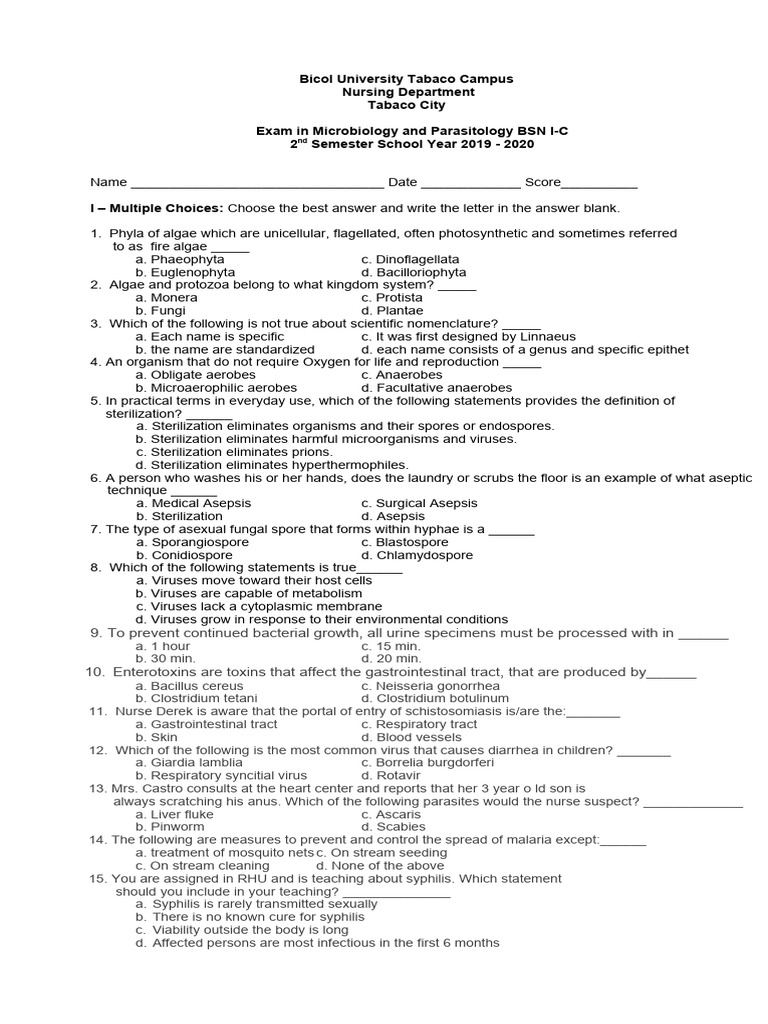 Microbiology and Parasitology Exam Review | PDF | Immune System ...