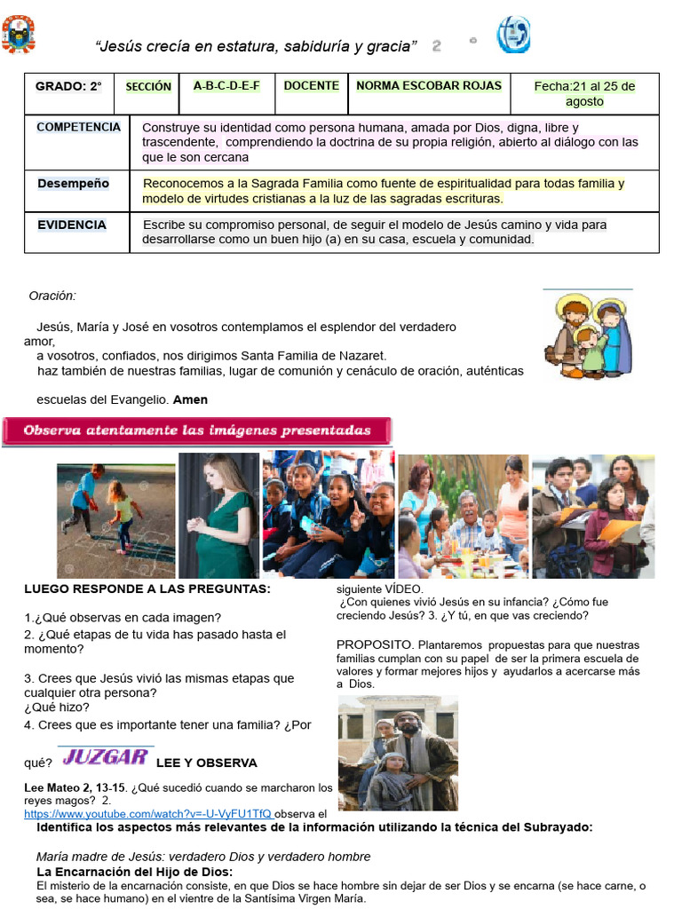 Luis Gonzalo Carbajal Tamani - 2° Jesus Crecia en | PDF | María, madre de Jesús | Jesús