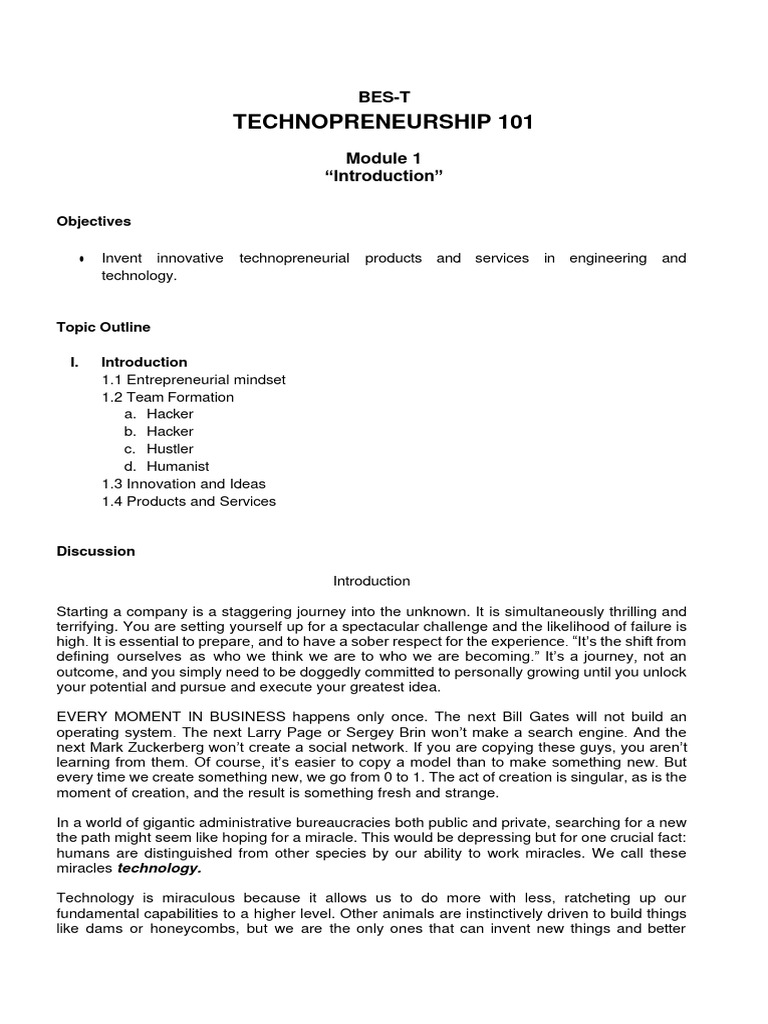 Technopreneurship Module1 Introduction Final Pdf