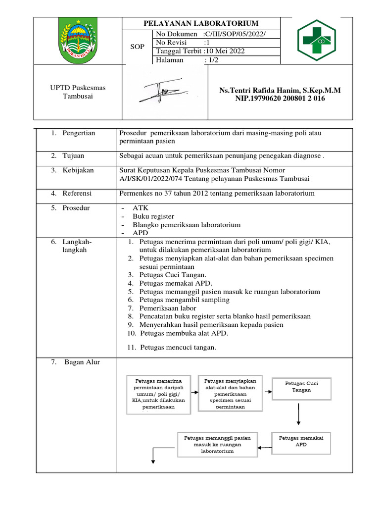 Sop Pelayanan Laboratorium | PDF
