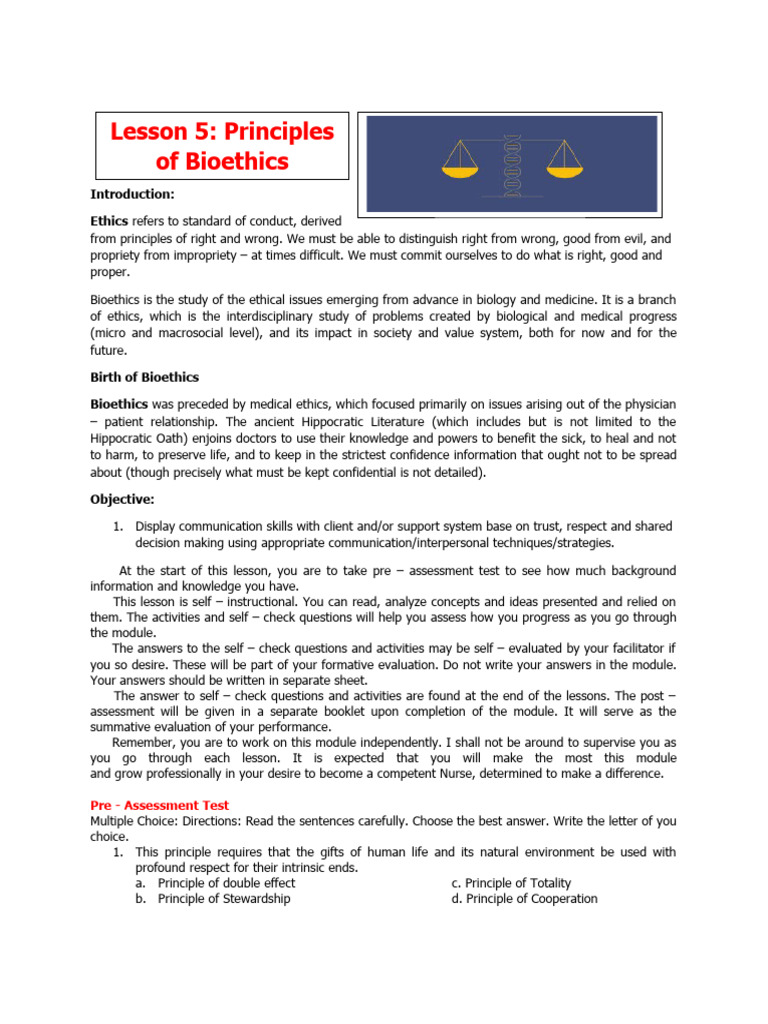 Lesson 5 Principle of Bioethics | PDF | Bioethics | Medical Ethics