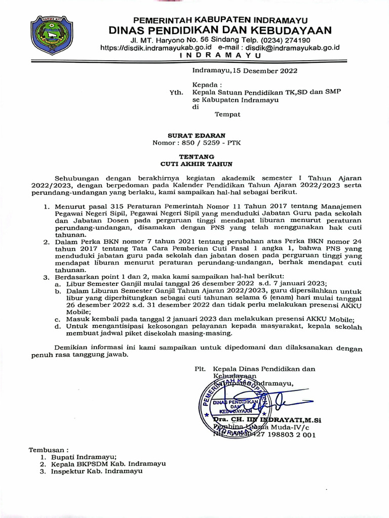 5259 - Edaran Cuti Akhir Tahun | PDF