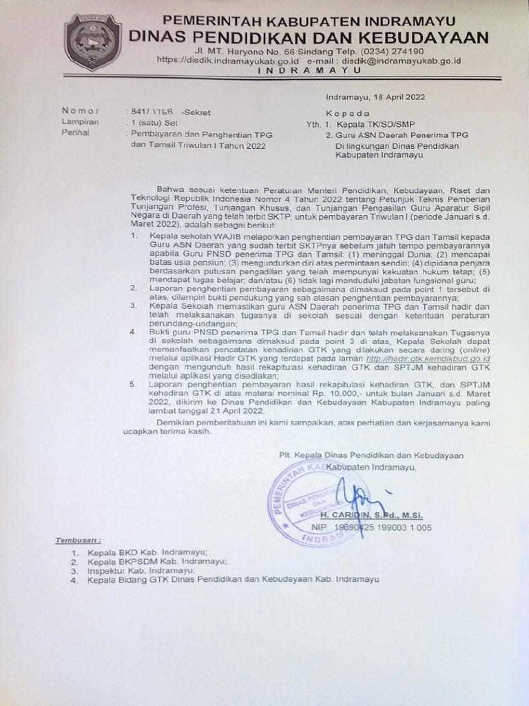 Surat Pemberkasan TPG 2022 | PDF