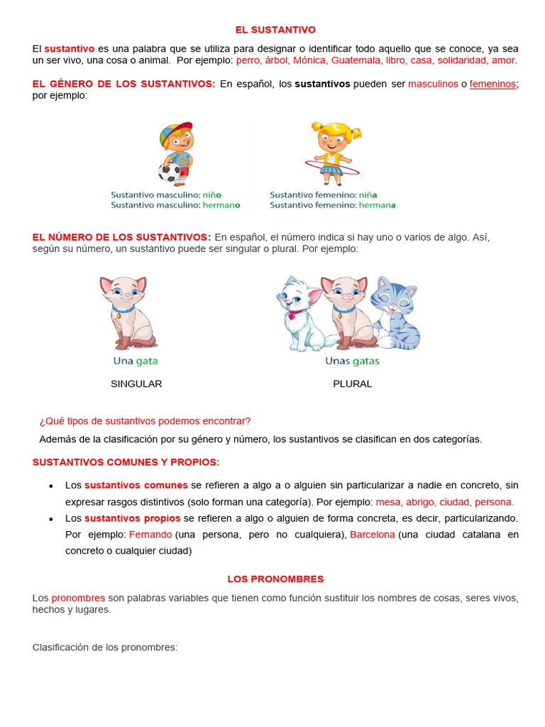 El Sustantivo | PDF | Sustantivo | Numero Gramatical