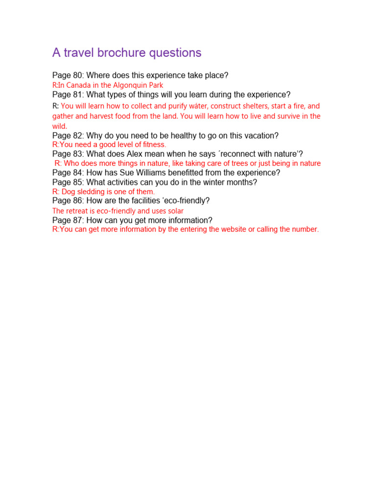 A Travel Brochure Questions | PDF