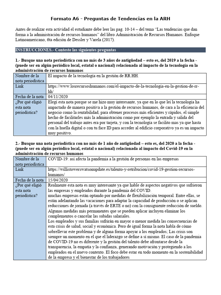 A6 Formato Preguntas Tendencias en La ARH | PDF
