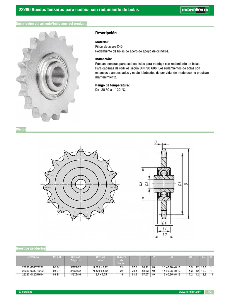 Datasheet 17689 Ruedas Tensoras para Cadena Con Rodamiento de Bolas - Es | PDF | Ciencias ...