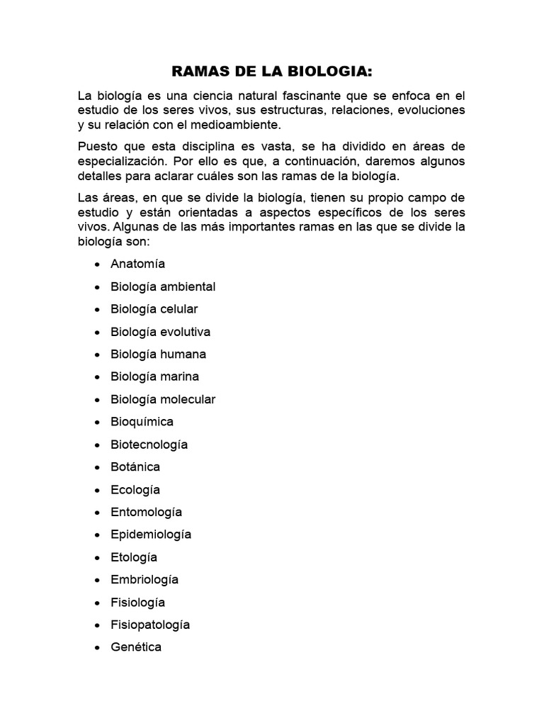 Ramas de La Biologia | PDF | Biología | Organismos