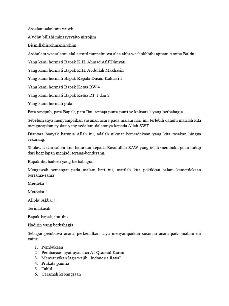 Teks MC Agustusan | PDF