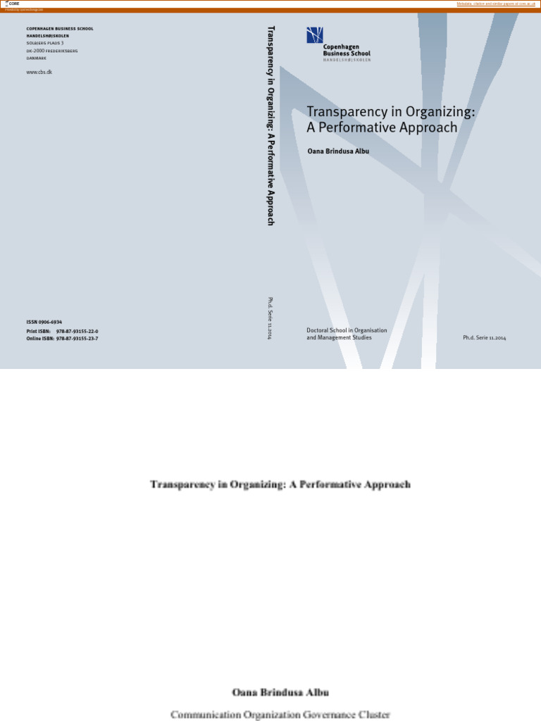 Transparency in Organizing: Performative Approach | PDF | Transparency (Behavior) | Governance