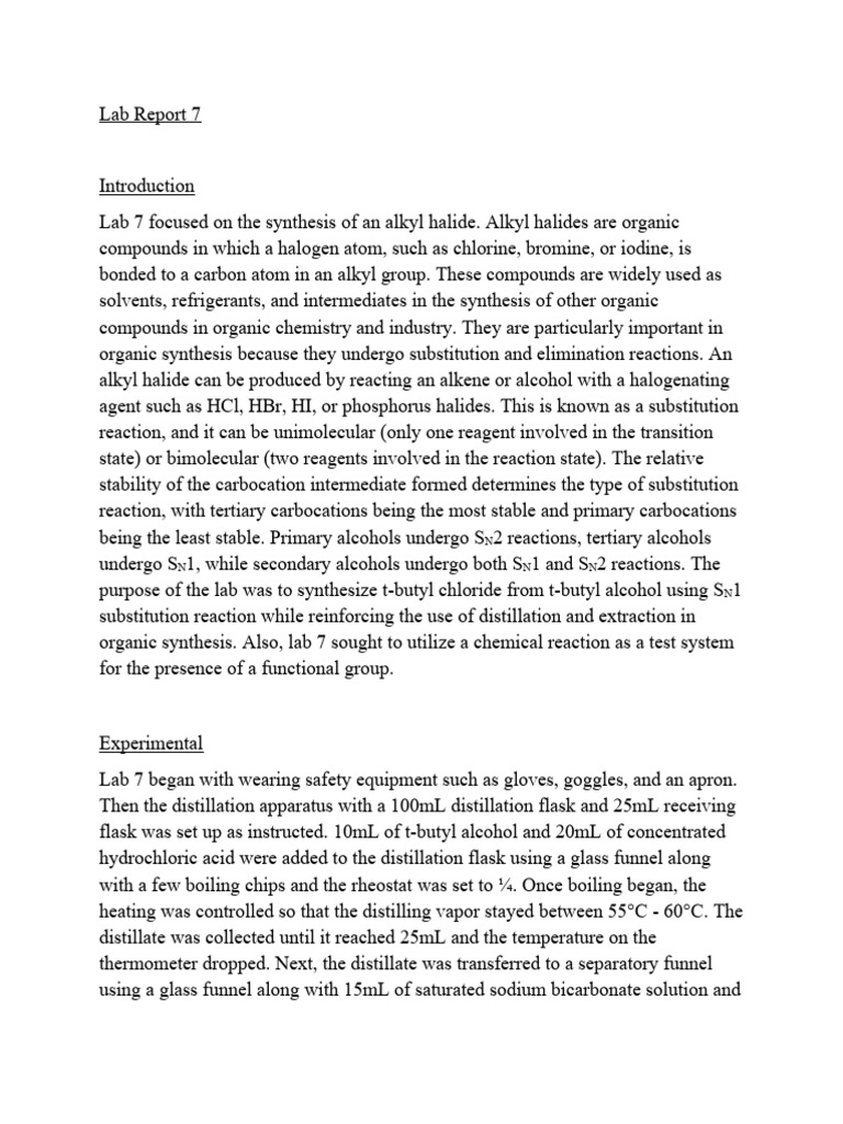 Lab Report 7 Organic Chem. | PDF | Chemical Reactions | Distillation
