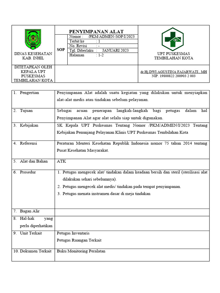 Sop Penyimpanan Alat | PDF