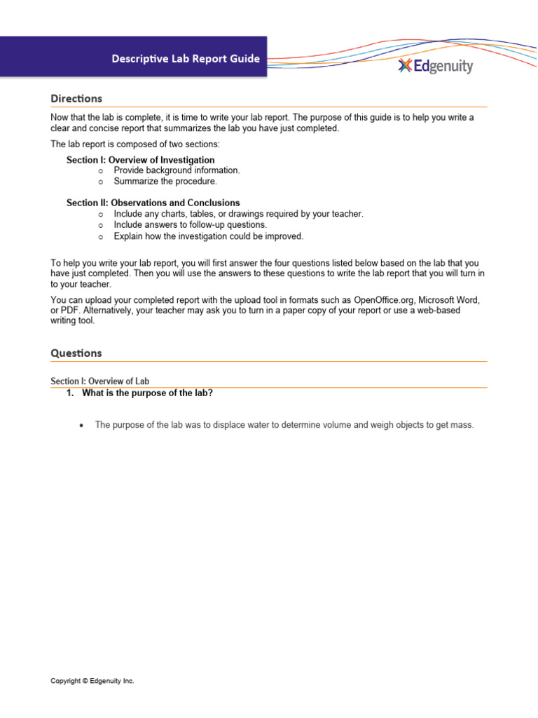 Descriptive Lab Report Guide | PDF