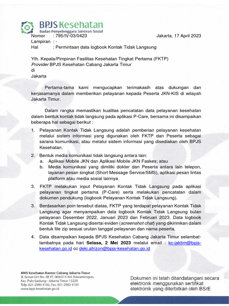 Surat Permintaan Data KTL | PDF