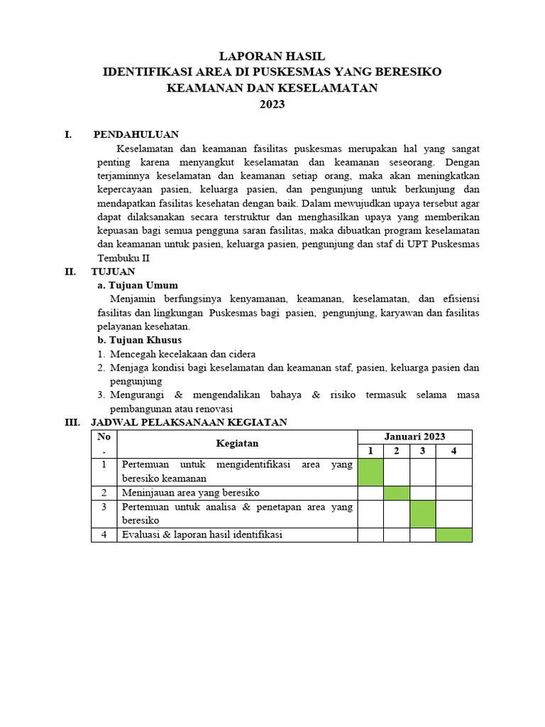 Laporan Identifikasi Area Beresiko | PDF
