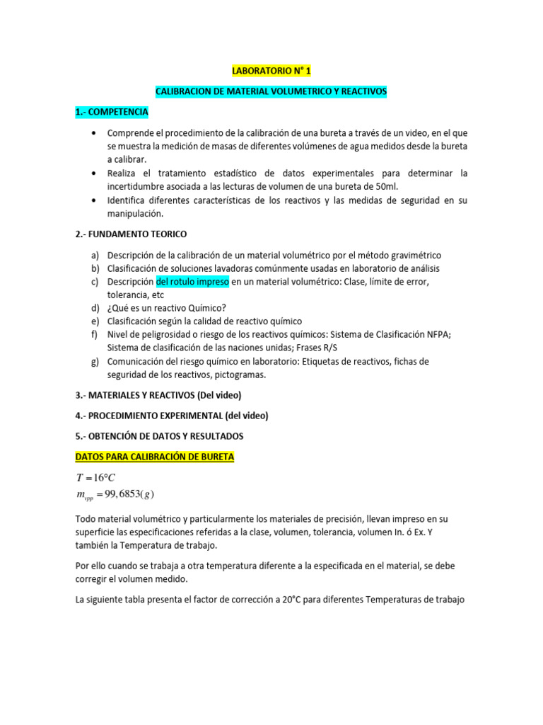 LABORATORIO N°1-calibracion y reactivos | PDF