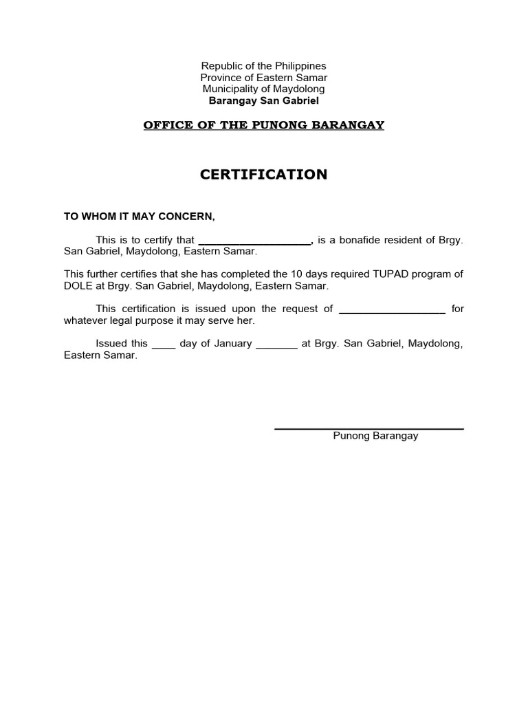 TUPAD Program Completion Certification | PDF