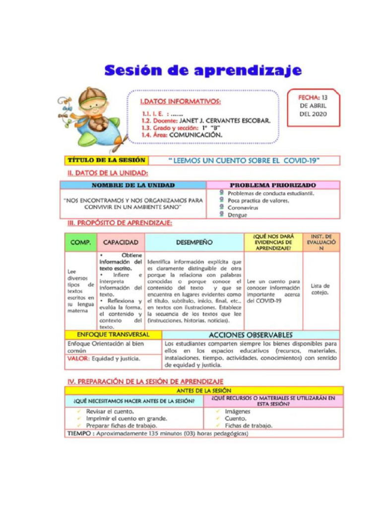 Sesión de Aprendizaje | PDF