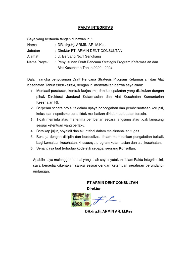 PAKTA INTEGRITAS PROYEK WAJIb | PDF