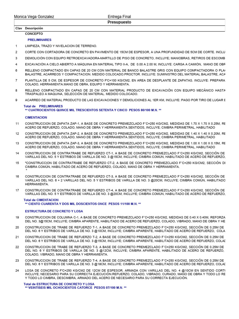 Opus Final | PDF | Hormigón | Elementos arquitectónicos