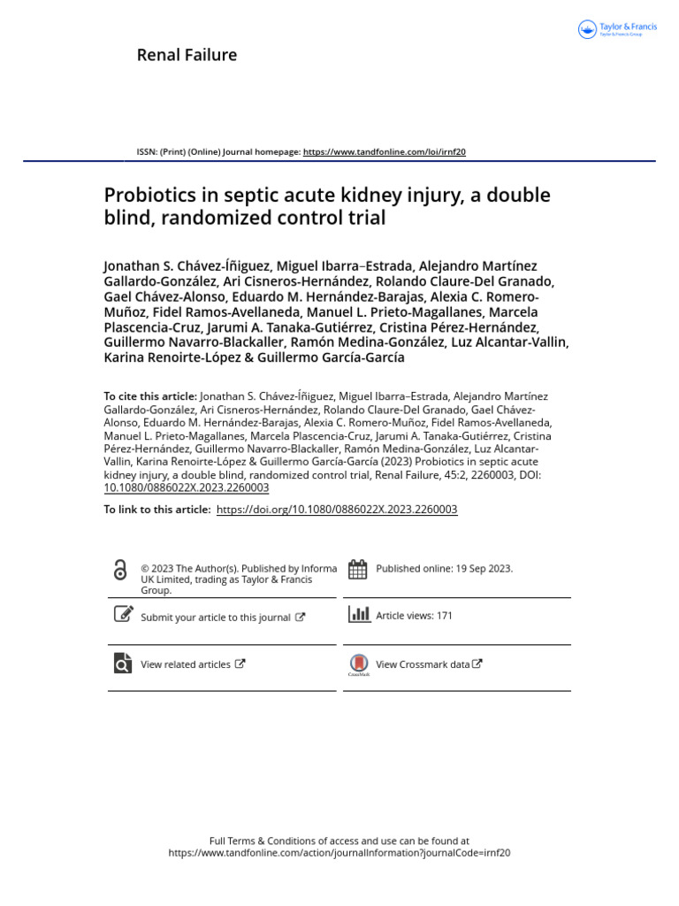 Probiotics in Septic Acute Kidney Injury A Double Blind Randomized ...