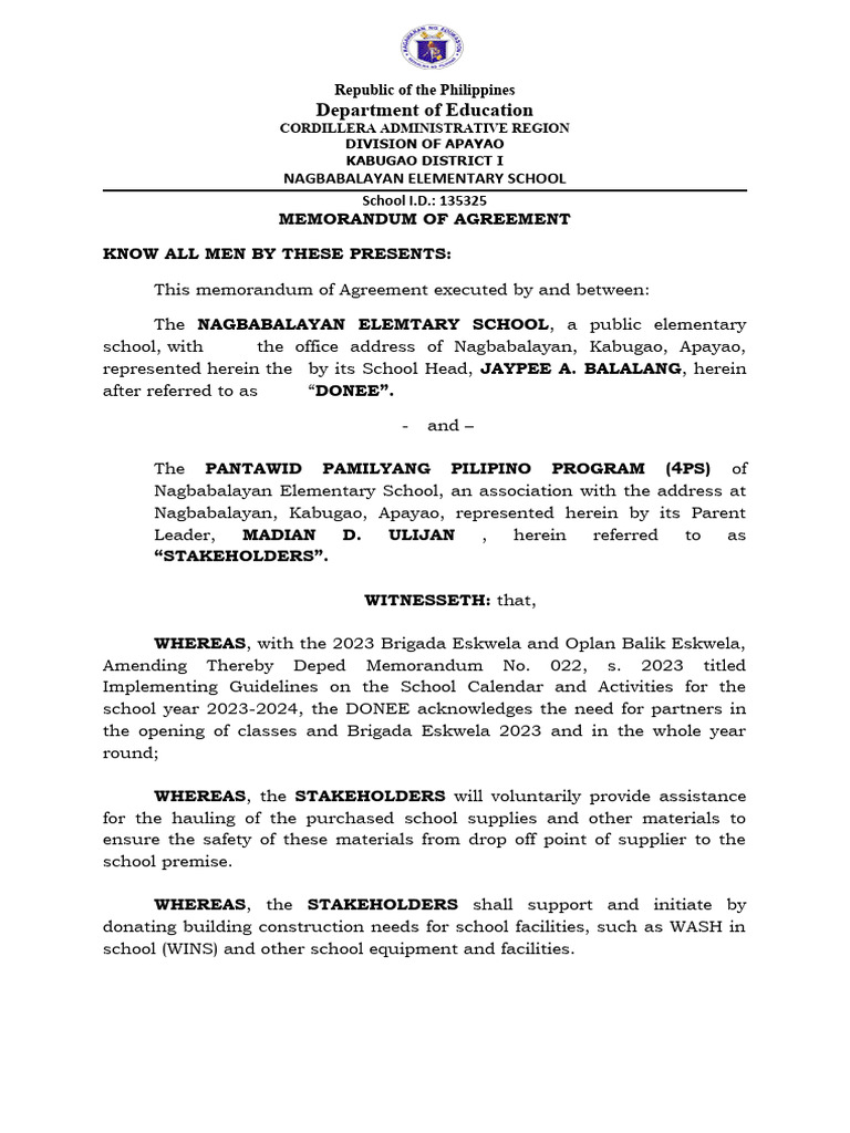 MOA 4Ps 2023 | PDF | Government
