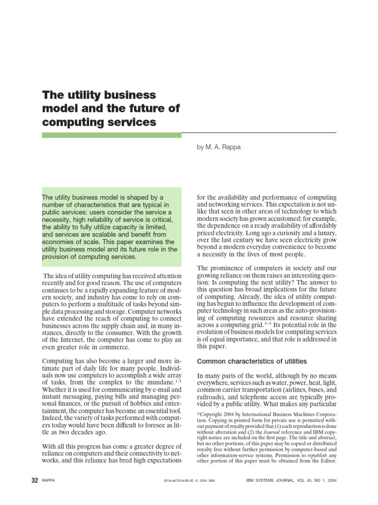 M. A. Rappa. The Utility Business Model and The Future of Computing ...