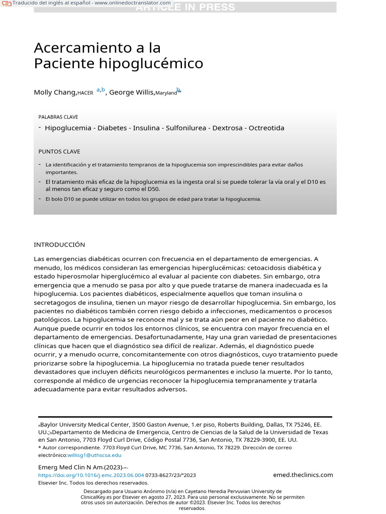 Hipoglicemia en Es | PDF