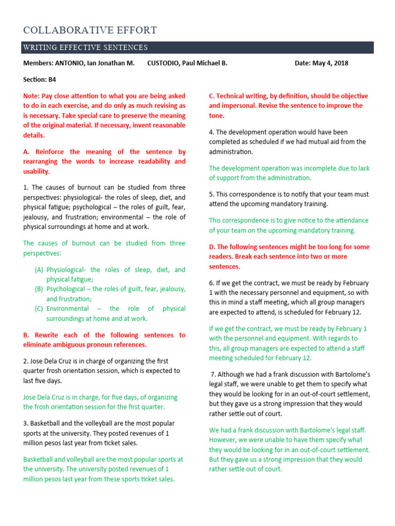 Writing Effective Sentences | PDF | Layoff