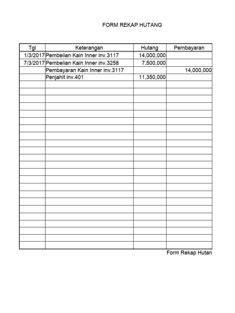 Rekapitulasi Form Hutang Piutang | PDF | Pengelolaan Keuangan & Uang
