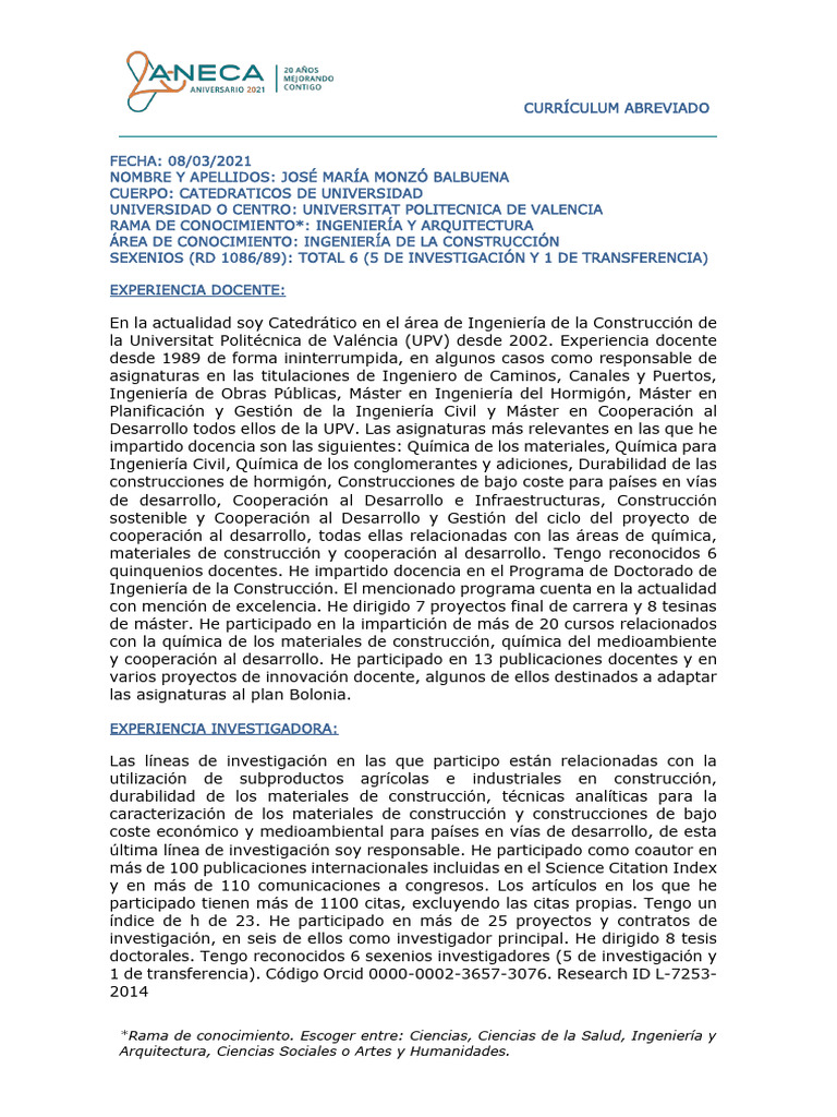 CV C13 Jose Maria Monzo Balbuena 2021 | PDF | Ingeniero civil | Science