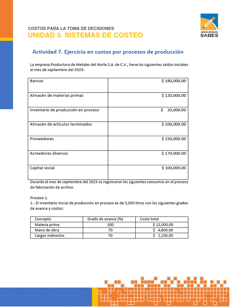 Actividad 7. Ejercicio en Costos Por Procesos de Producción | PDF | Economias | Contabilidad
