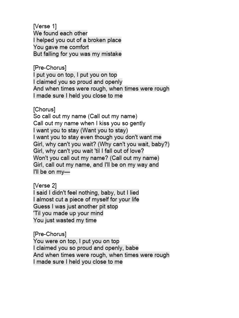 The Weeknd Call Out My Name | PDF
