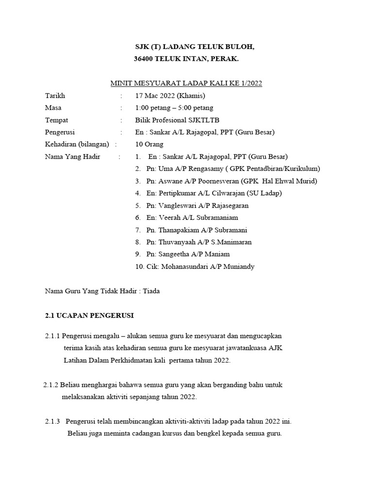 Minit Mesyuarat Ladap 1 | PDF