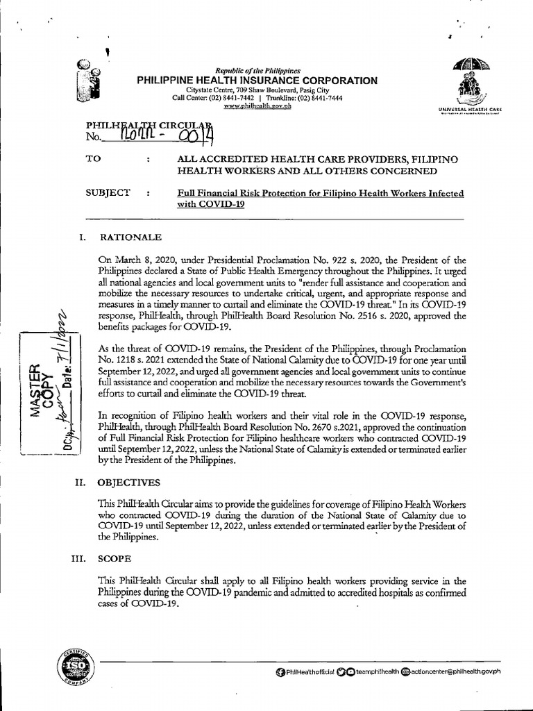 Philhealth Circular 2022 - 0014 - Full Financial Risk Protection For ...
