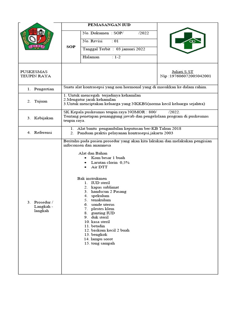 Sop Pencabutan Iud | PDF