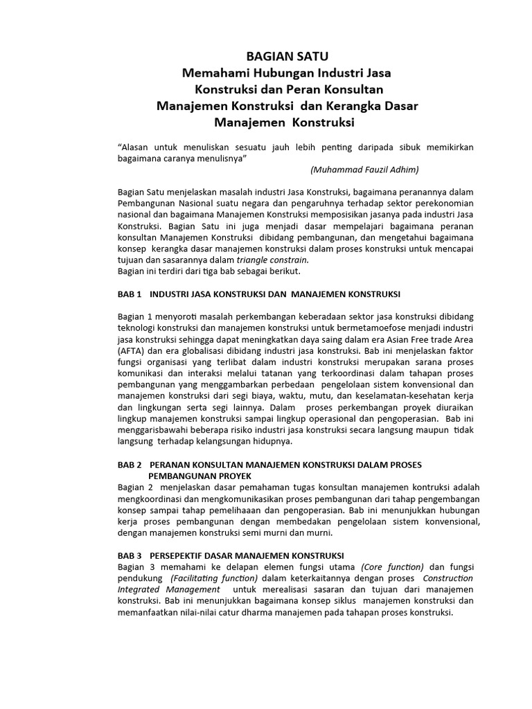 Bab 1 Industri Jasa Konstruksi Dan Unsur-Unsur Dalam Proyek Konstruksi | PDF