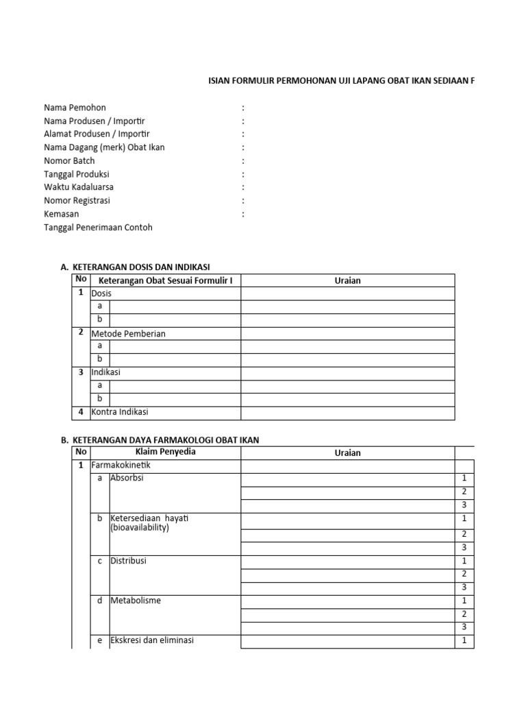 Formulir Isian UJi Lapang | PDF