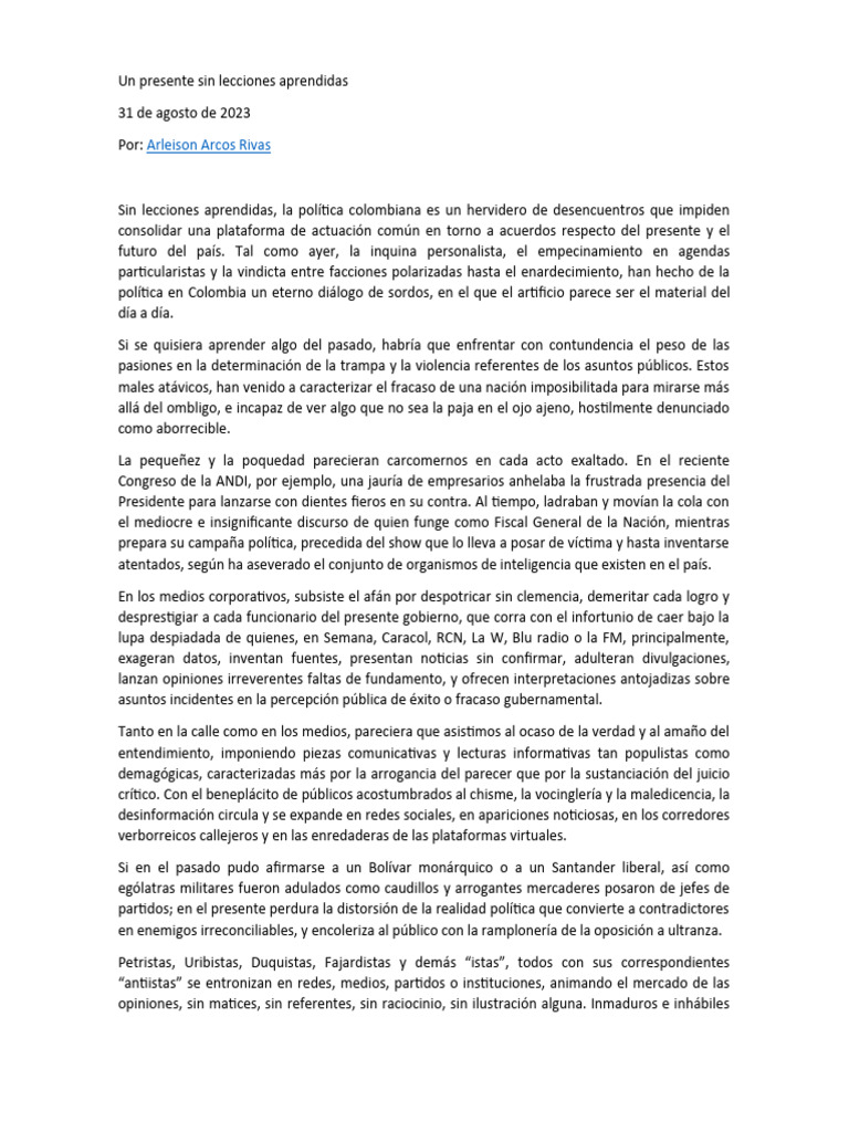 Un Presente Sin Lecciones Aprendidas | PDF