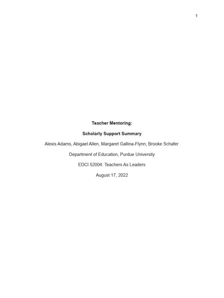 Scholarly Support Summary | PDF | Mentorship | Teachers