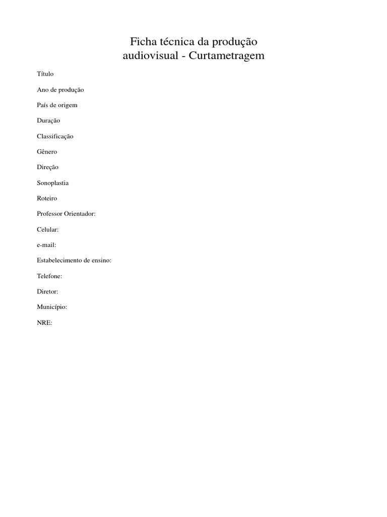 Ficha Tecnica Curta Metragem | PDF