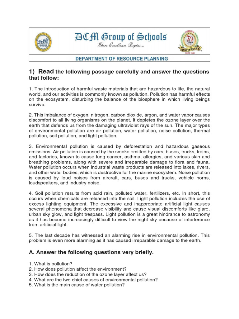 Comprehension Passages | PDF | Air Pollution | Atmosphere Of Earth