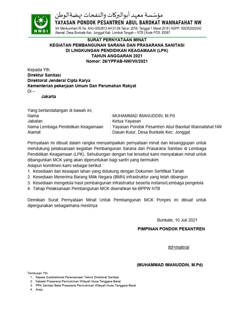 Contoh Format Surat Minat LPK | PDF