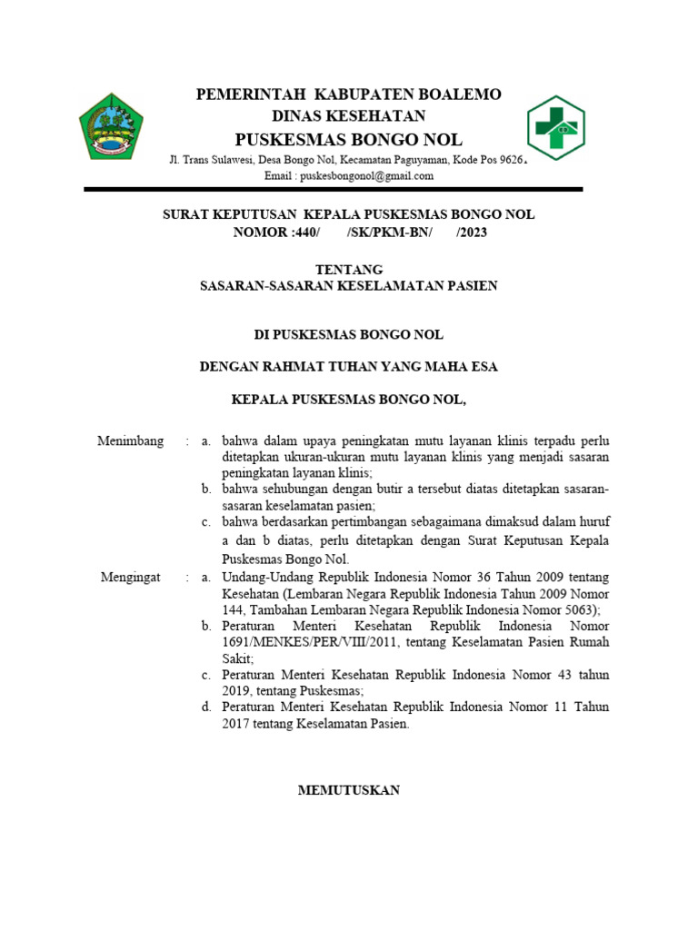 SK Sasaran Keselamatan Pasien | PDF
