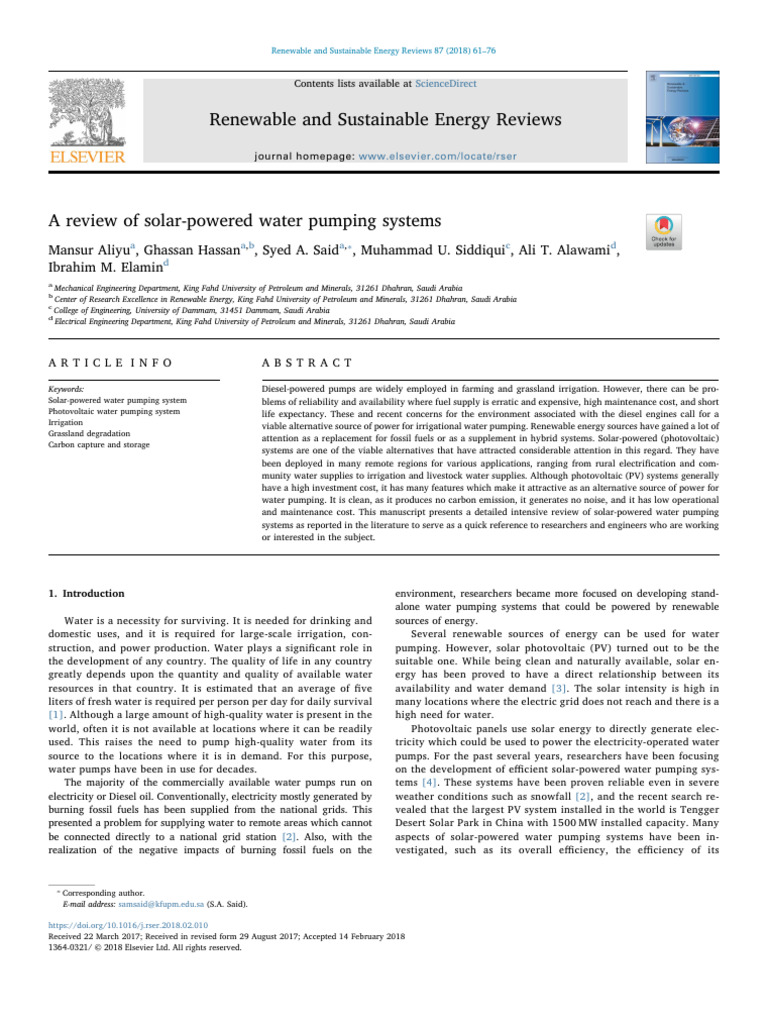 A Review of Solar Powered Water Pumping Systems | PDF | Solar Power ...