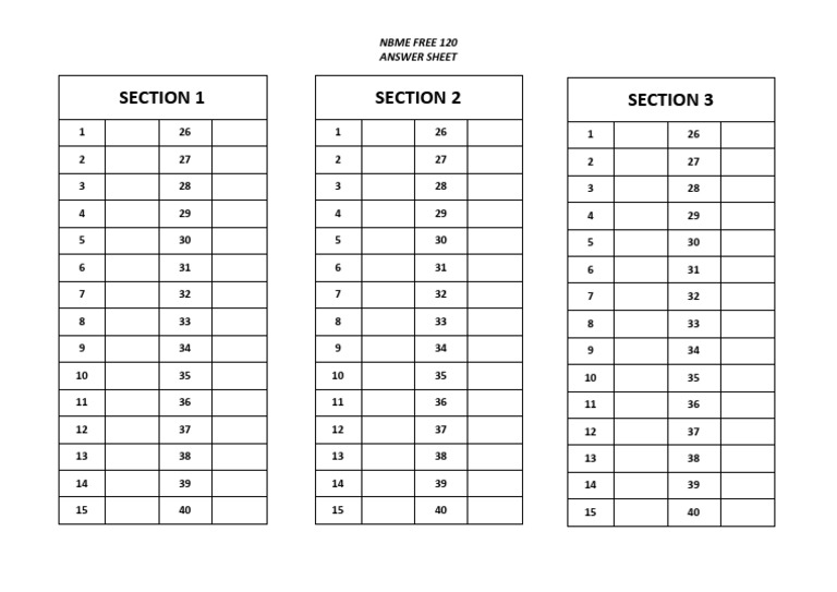Nbme Free 120 Answer Sheet | PDF