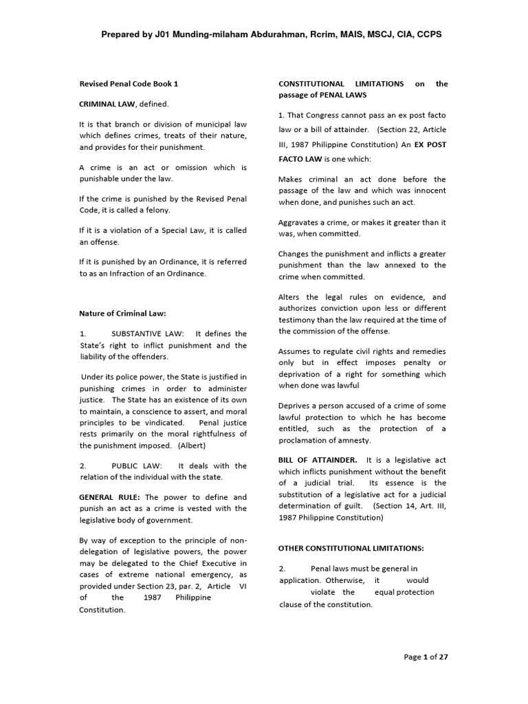 CLJ 3 Criminal Law Book 1 Abdurahman | PDF | Crimes | Crime & Violence